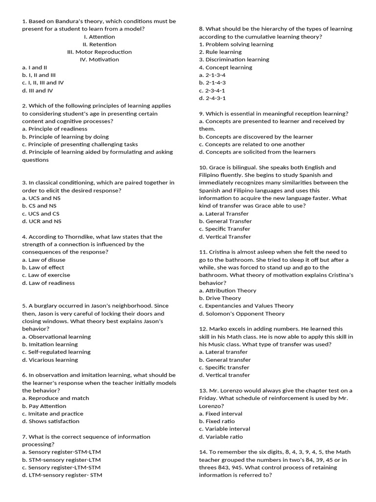 PRC Reviewer LET | PDF | Learning | Learning Theory (Education)