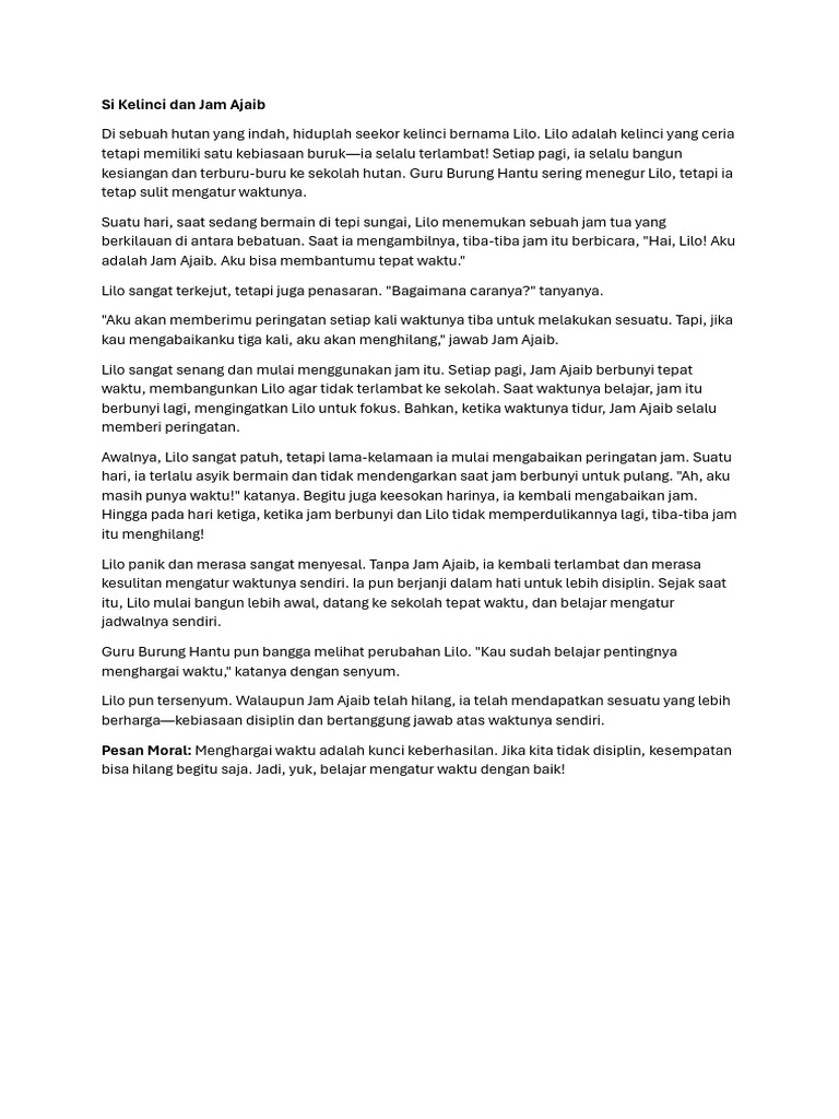 Si Kelinci dan Jam Ajaib | PDF