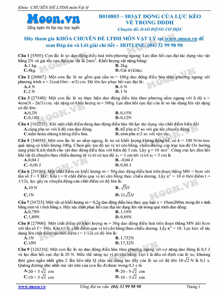 Thi Online - B010803-Hoat Dong Cua Luc Keo Ve Trong DDDH | PDF