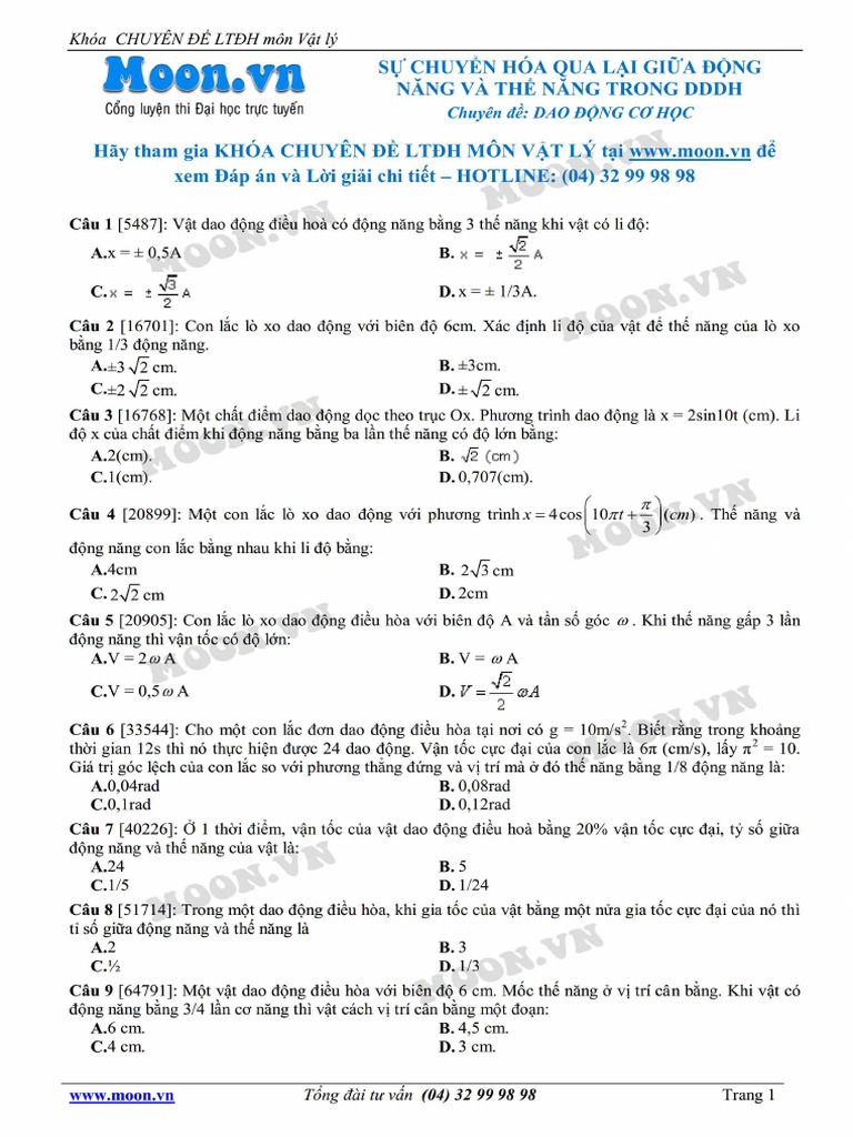 Thi Online - B010802 - Su Chuyen Hoa Qua Lai Giua Dong Nang Va The Nang Trong Dao Dong Dieu Hoa ...