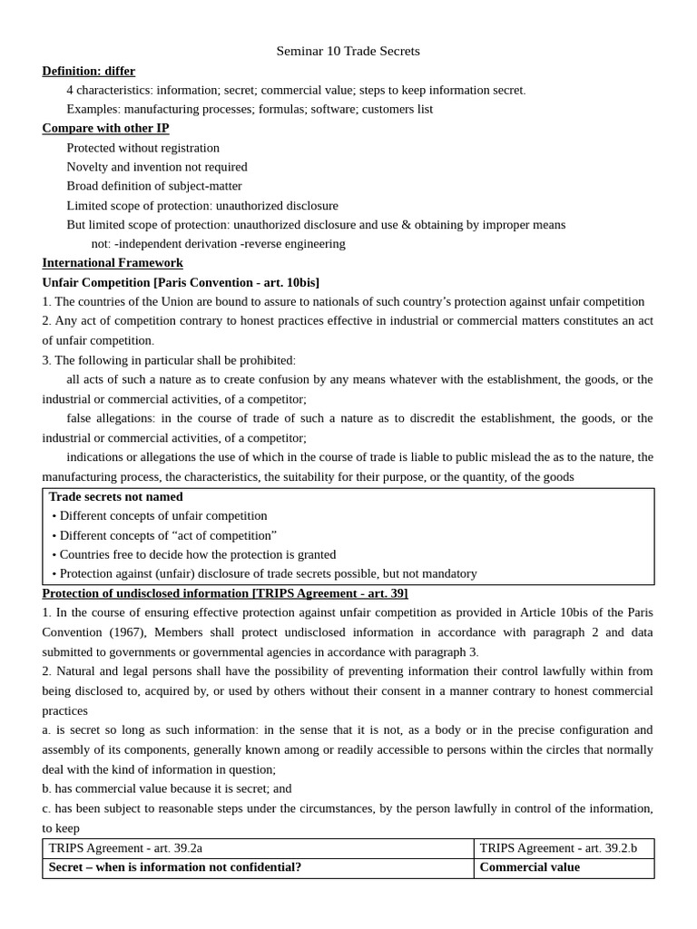 Seminar 10 Trade Secrets | PDF | Trade Secret | Intellectual Property