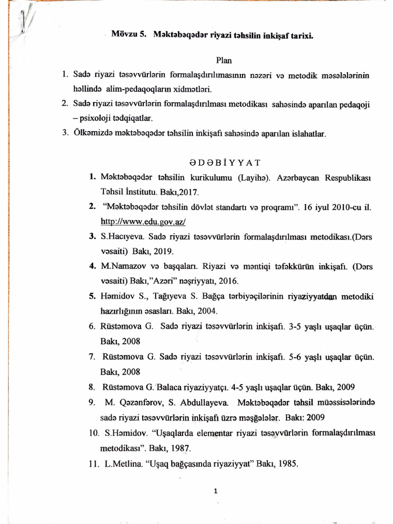 Riyazi Təsvvürlərin Formalaşdırılması | PDF