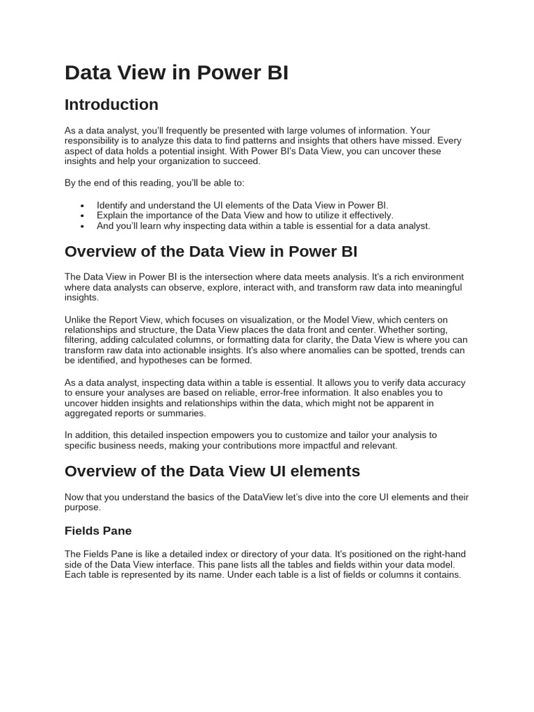 Data View in Power BI | PDF | Data Analysis | Intelligence Analysis