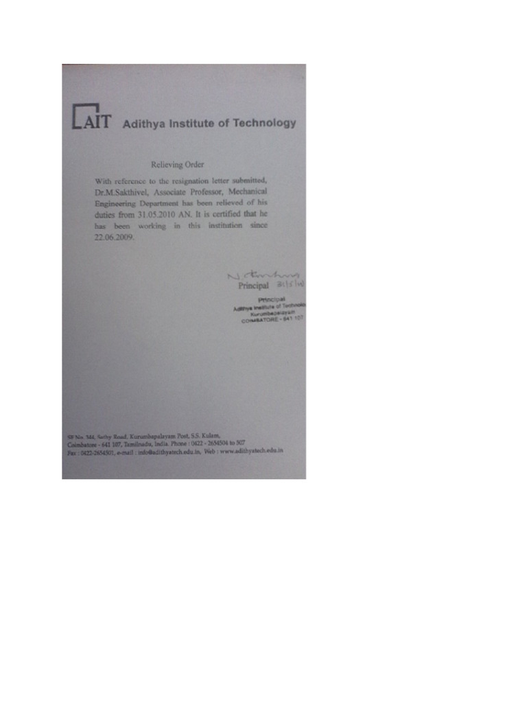 Adithya Experience Certificate | PDF