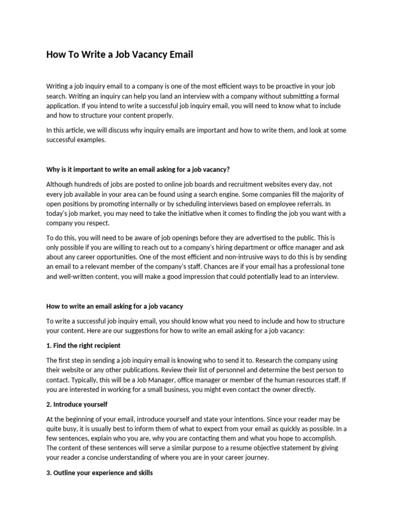 How To Write An Email For Job | PDF | Résumé | Recruitment