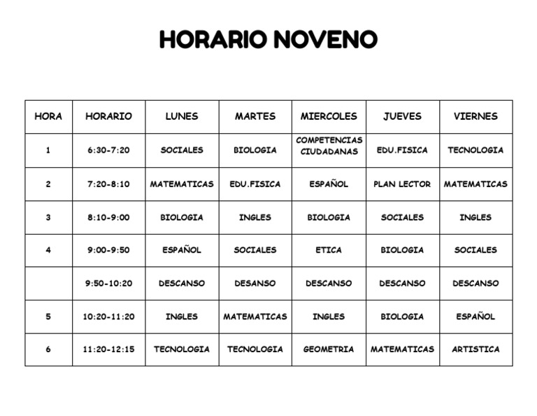 HORARIO_NOVENO[1] | PDF