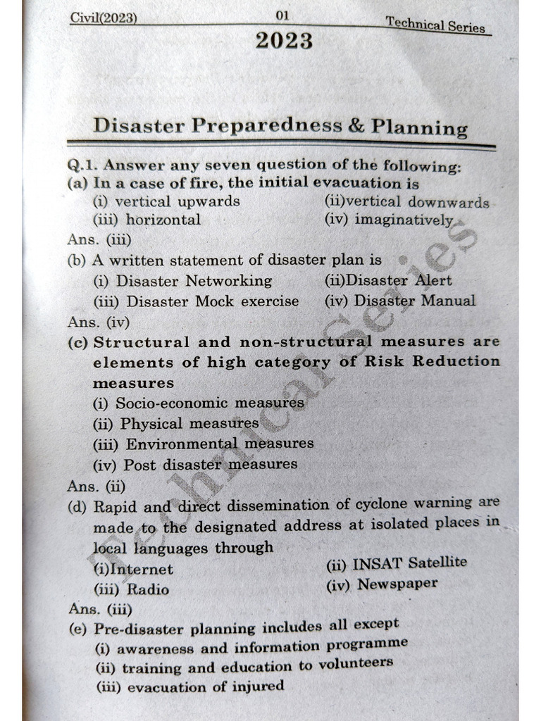 Disaster Preparedness and Planning PYQ | PDF