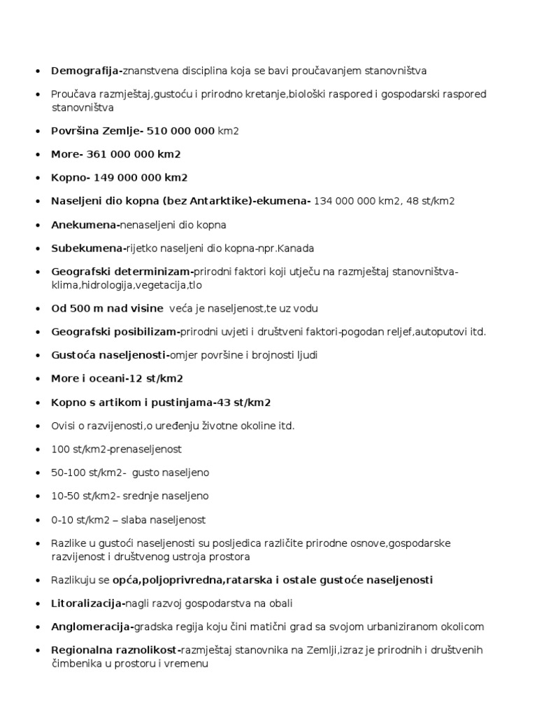 Geografija 2 Razred - Skripta Stavnovništvo Za Polugodište | PDF
