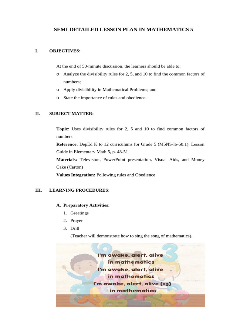 Semi Detailed Lesson Plan | PDF | Lesson Plan | Mathematics