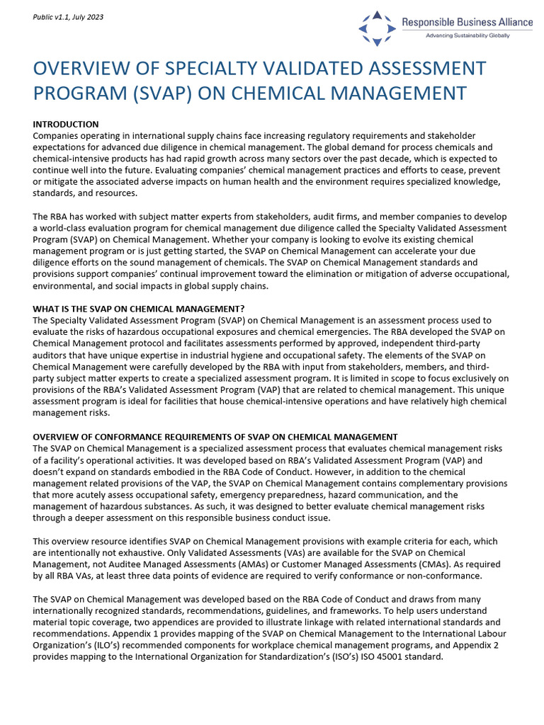 RBA SVAP CM Overview - Chemical | PDF | Occupational Safety And Health | Occupational Hygiene