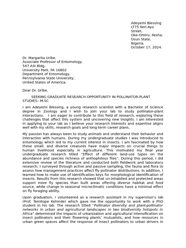 Adeyemi - Blessing Research Interest Final | PDF | Biodiversity ...