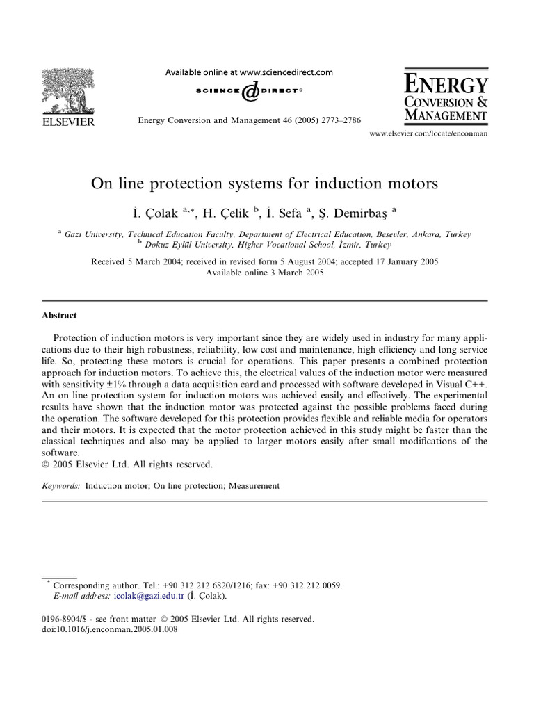 On Line Protection Systems For Induction | PDF | Electric Motor | Relay