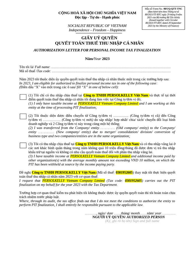 2023 PIT Finalization_Authorization Letter | PDF