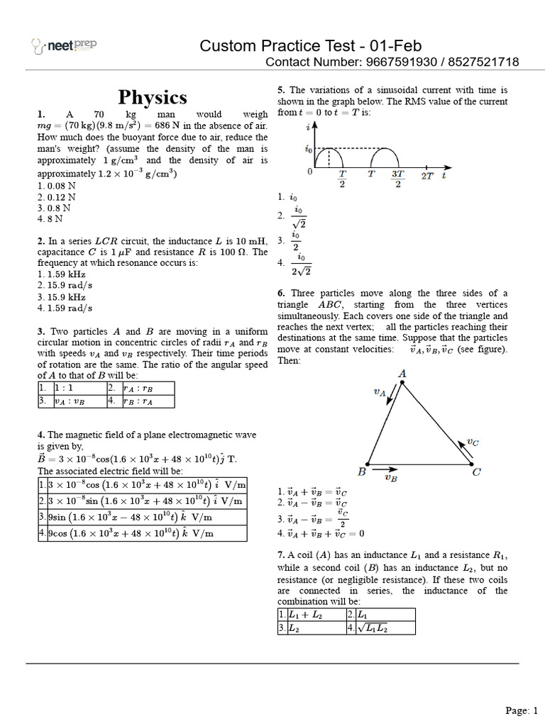 Custom Practice Test - 02.-Feb | PDF | Photoelectric Effect | Neutron