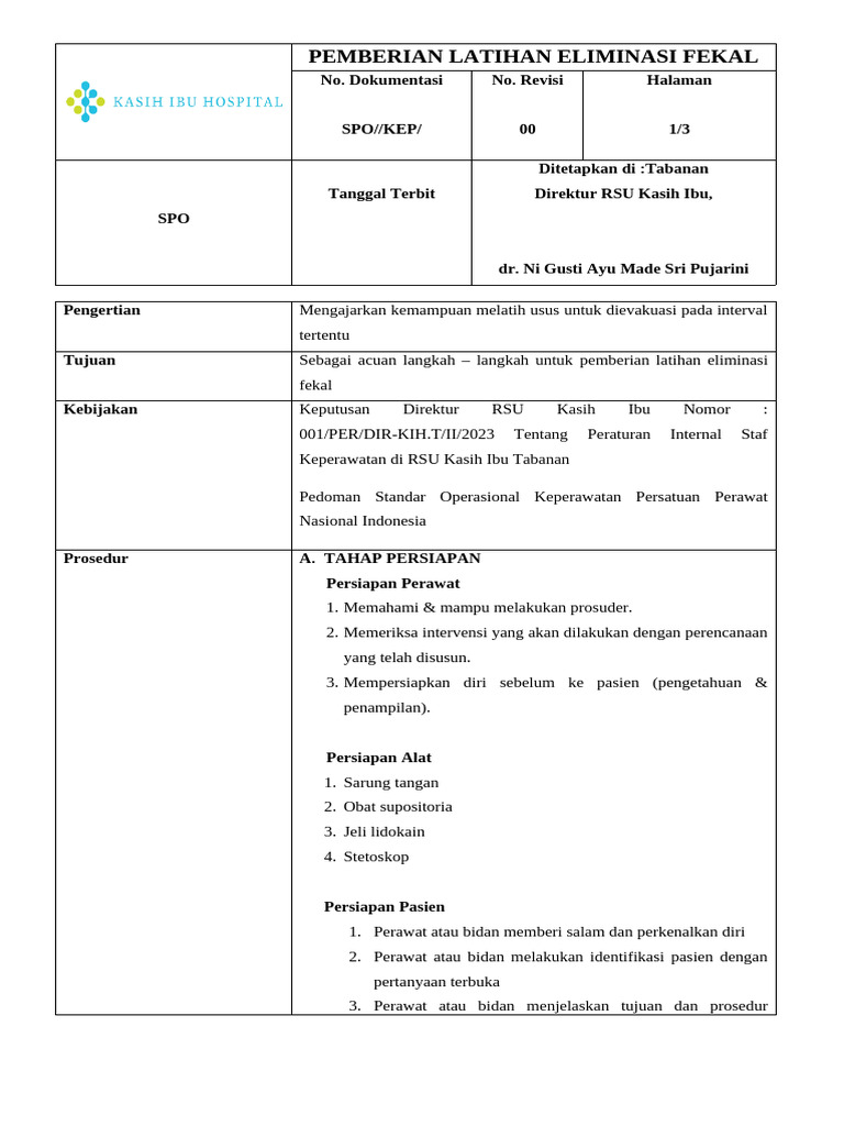 SPO 056 Pemberian Latihan Eliminasi Fekal | PDF