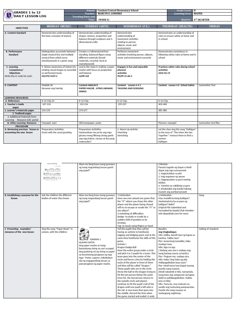 DLL_MAPEH 2_Q4_W5 | PDF