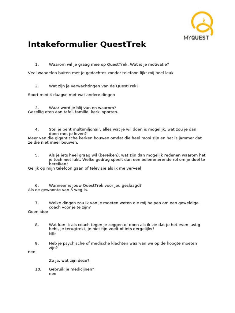 Intakeformulier Jongeren | PDF