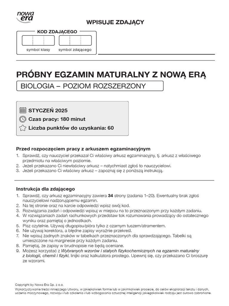 Arkusz Biologia PR M 2025 | PDF