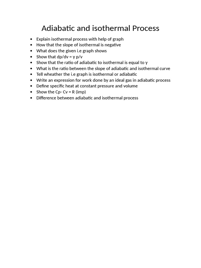 Adiabatic and Isothermal Process Questions | PDF