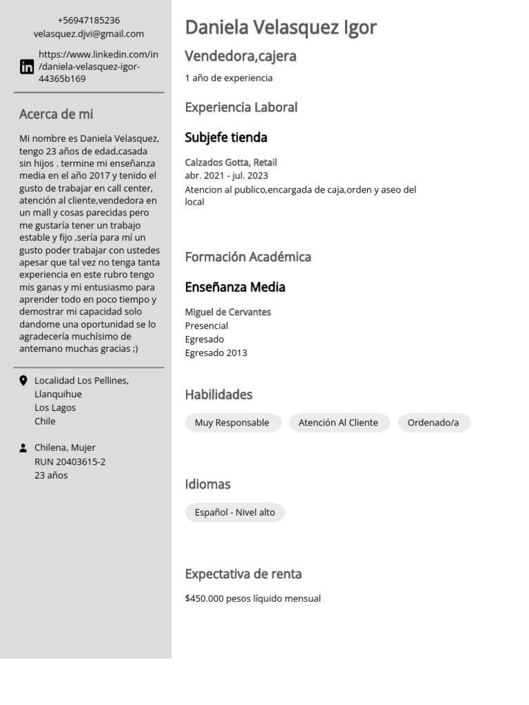 CV Daniela Velasquez Igor | PDF