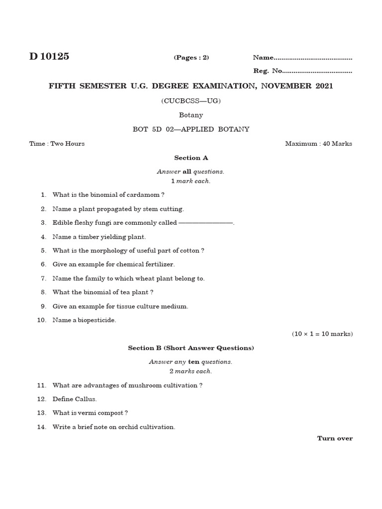 2021 Bot 5D 02 Applied Botany | PDF | Botany | Plants