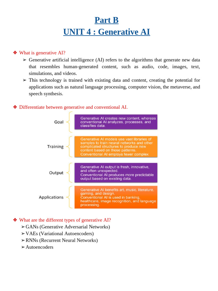 IX - Part B - Unit 4 - Generative AI - Notes | PDF | Artificial ...