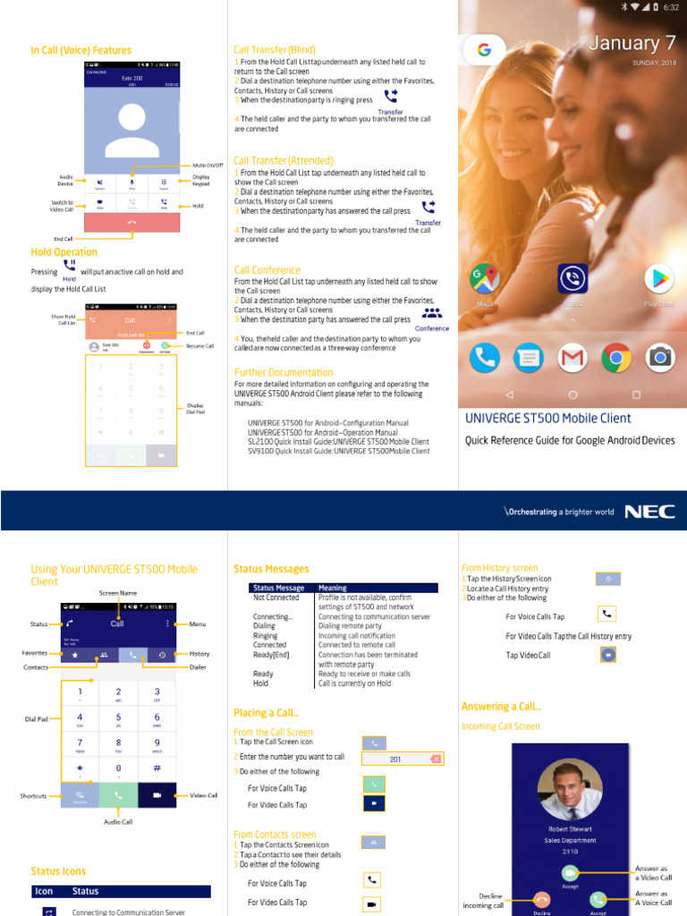 UNIVERGE ST500 Android Quick Reference Guide | PDF
