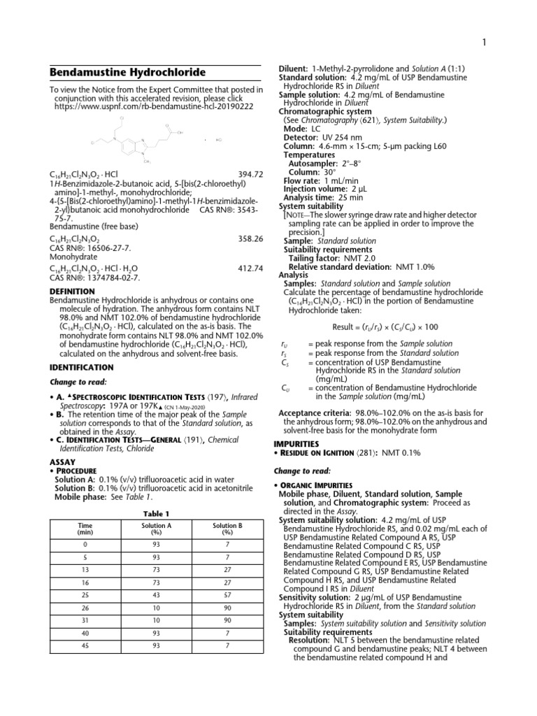 Bendamustine Hydrochloride | PDF | Chromatography | Colony Forming Unit