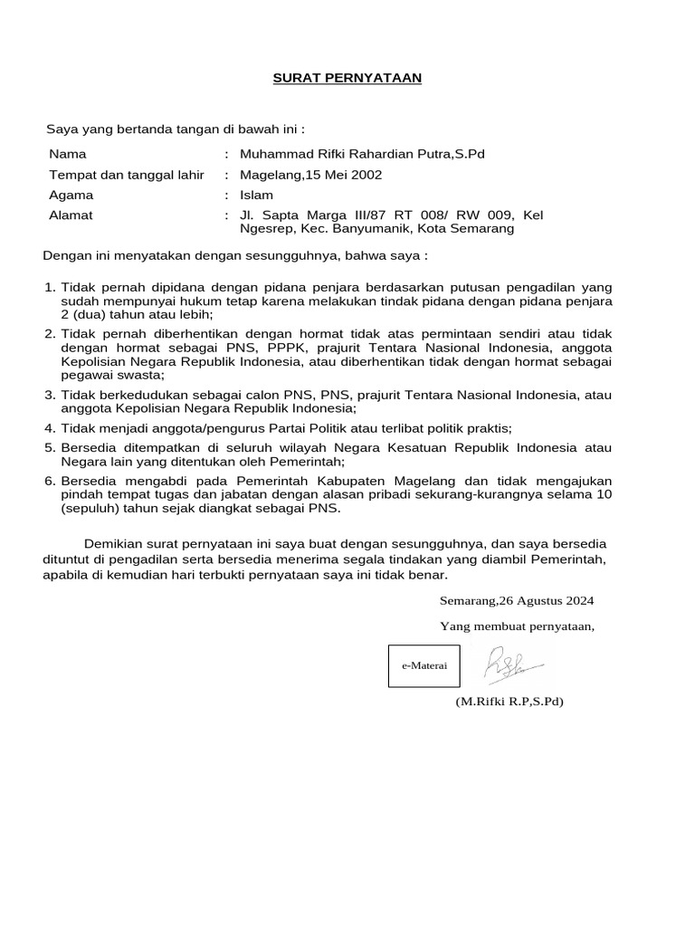 LAMPIRAN III SURAT PERNYATAAN | PDF