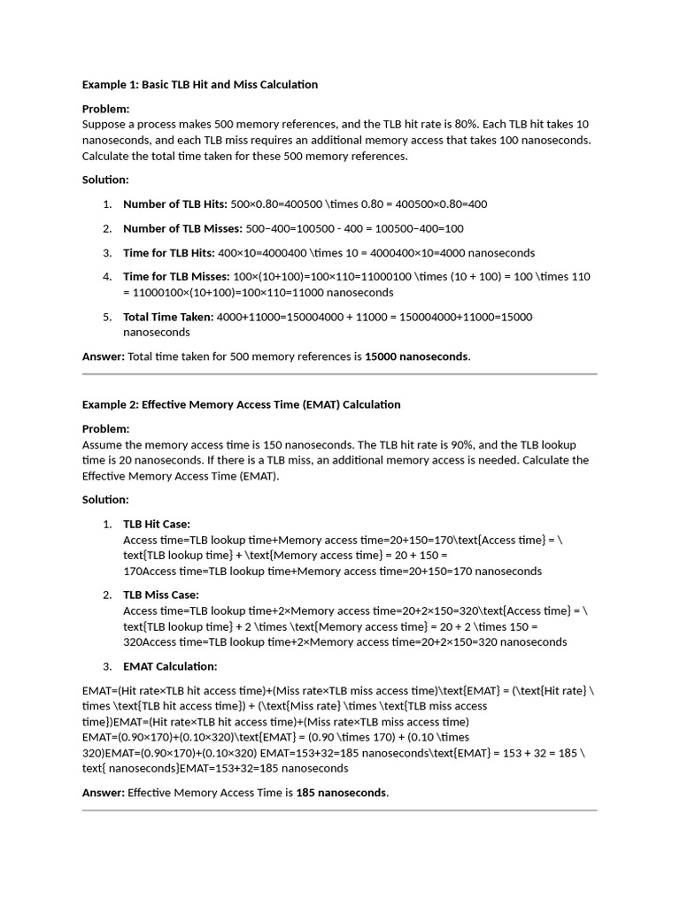 TLB Performance Calculations Guide | PDF | Applied Mathematics