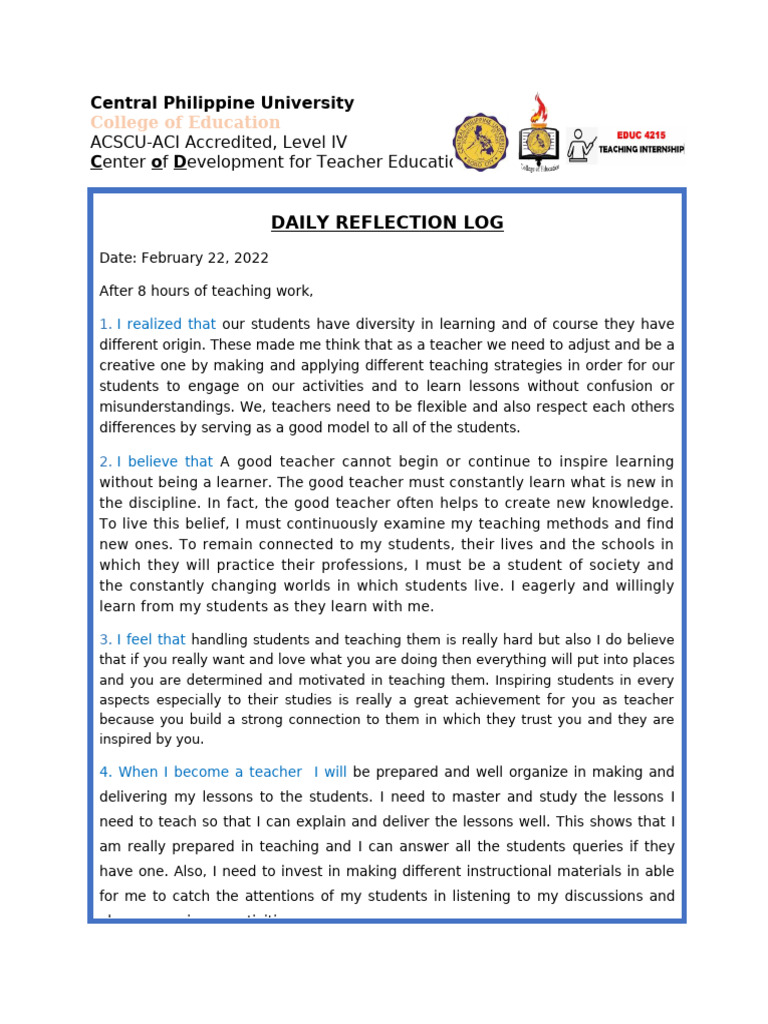 Daily Reflection and Activity Log 7 | PDF | Teachers | Teaching Method