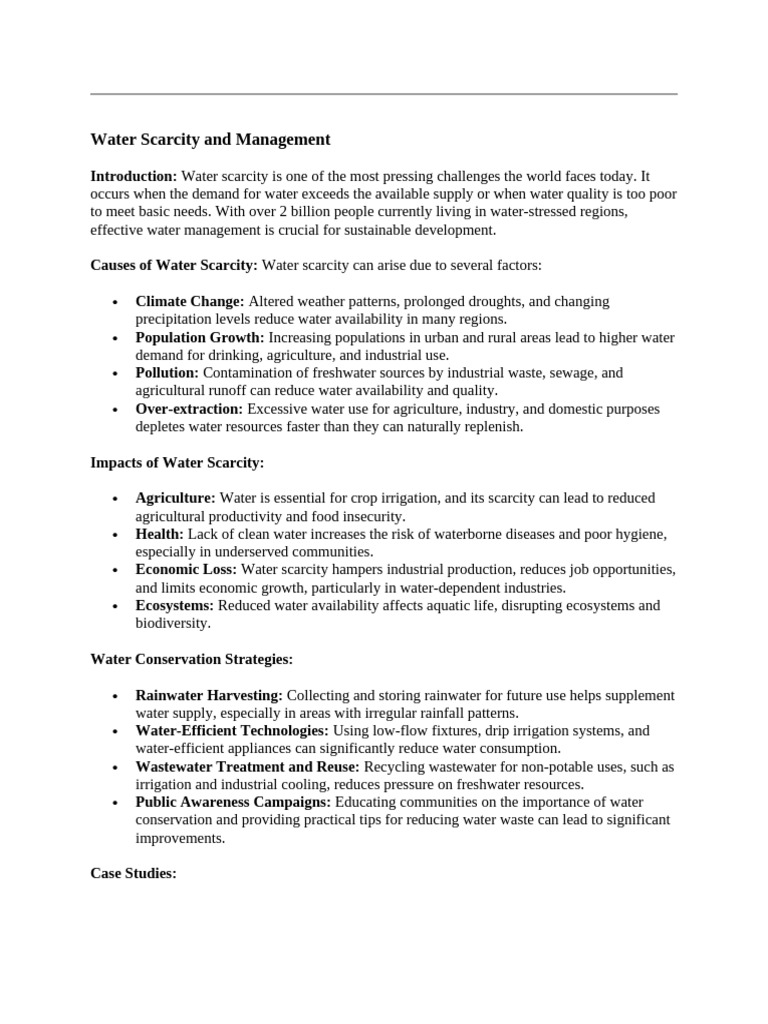 Water Scarcity and Management | PDF | Water Scarcity | Water Conservation