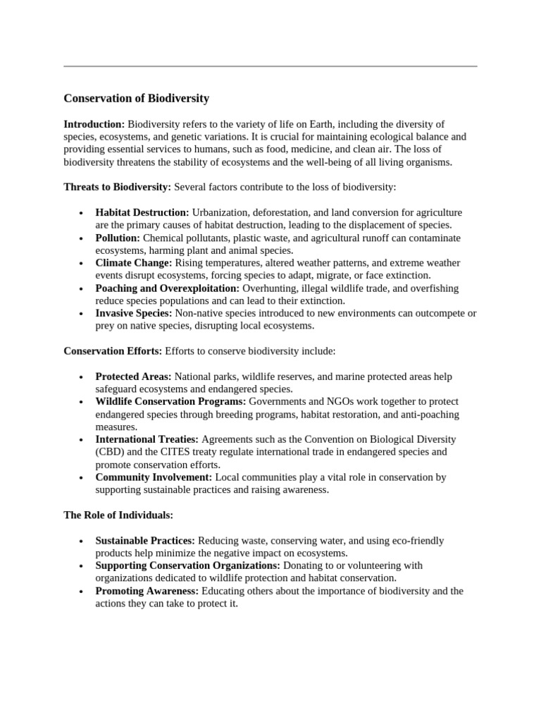 Conservation of Biodiversity | PDF | Biodiversity | Endangered Species