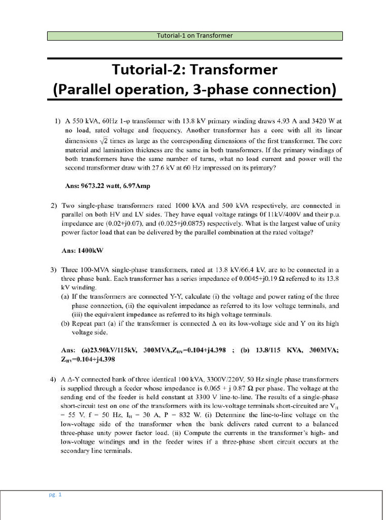 Transformer Tutorial and GATE Questions | PDF