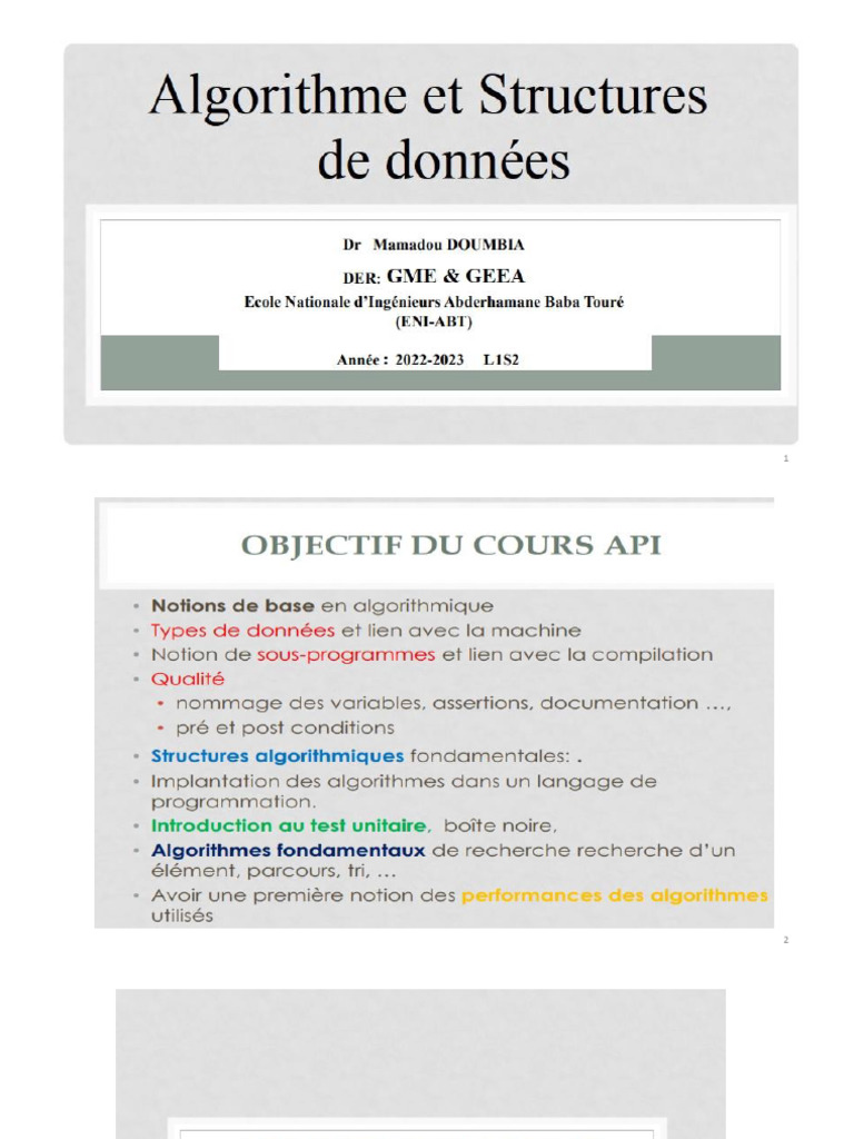 Algorithme & Structure de Donnees - Gme&geea - 2022-2023 - 00 | PDF