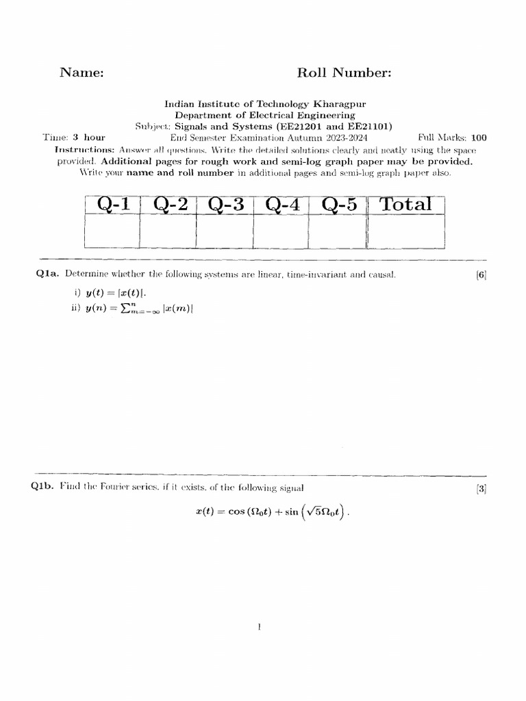 EE21201 Signals and Systems EA 2023 | PDF