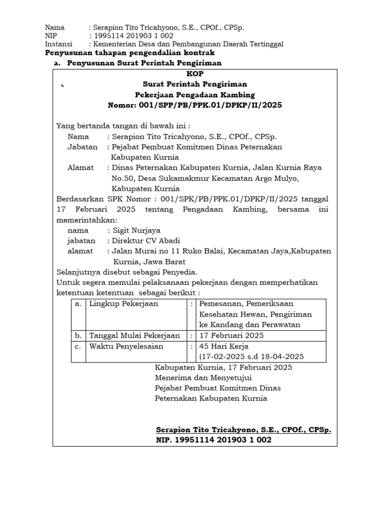Serapion Tito Tricahyono-Jawaban Soal Lampiran 6 - Form SPP Dan Monitoring Jadwal Pengiriman Dan ...