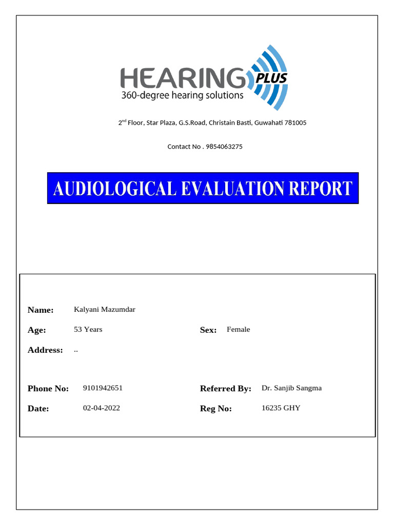 Audiological Evaluation Report New Updated | PDF | Hearing Loss | Audiology