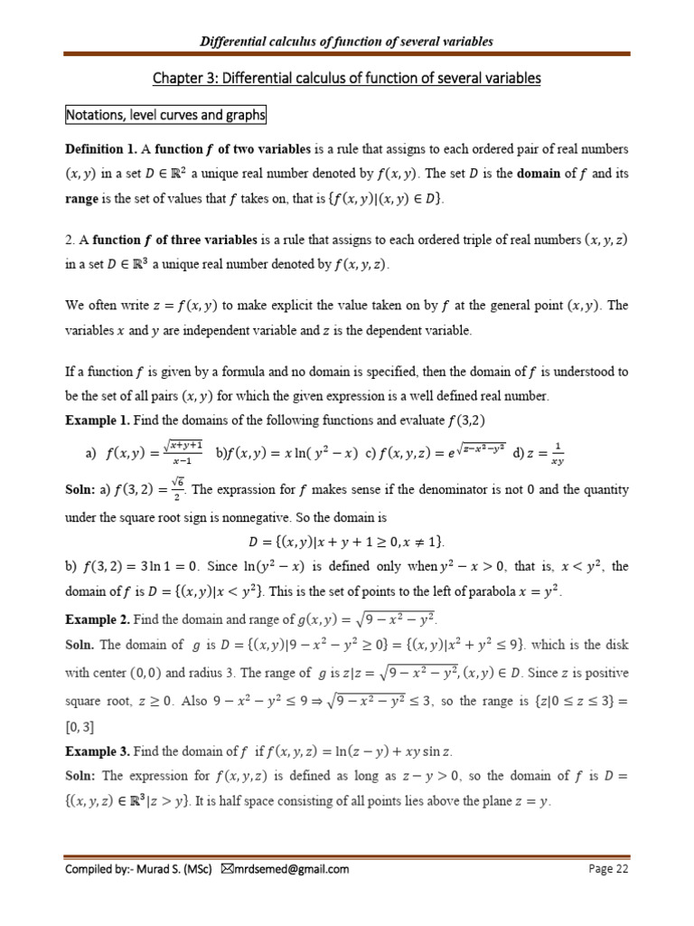 Chapter 3 Differential Calculus of Fun of Several Variable1 | PDF | Function (Mathematics ...