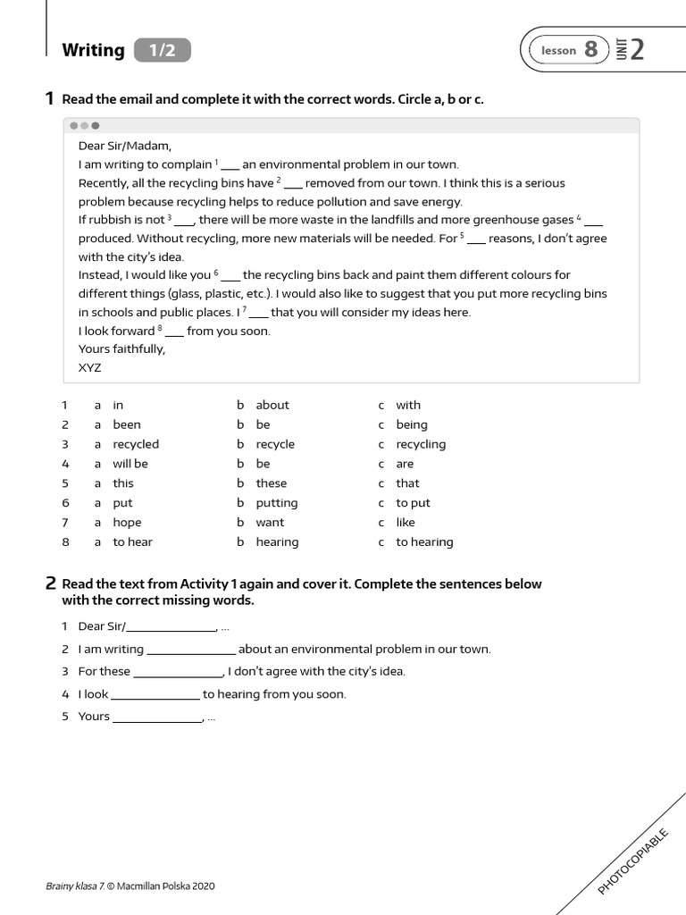 Brainy klasa 8 TRF Unit 2 lesson 8 | PDF | Recycling | Waste Management