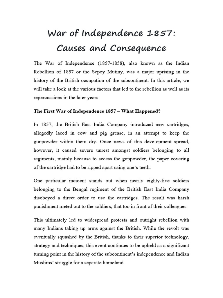 War of Independence 1857 | PDF | Indian Rebellion Of 1857 | British Raj