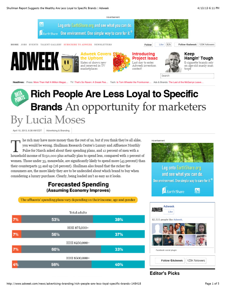 Wealthy Are Less Loyal To Specific Brands - Adweek | PDF