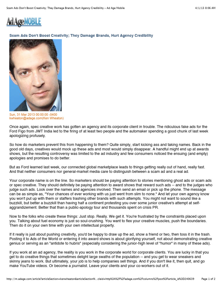 Scam Ads Don't Boost Creativity They Damage Brands, Hurt Agency ...