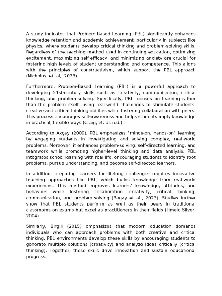 PBL: Boosting Skills & Achievement | PDF | Critical Thinking | Learning