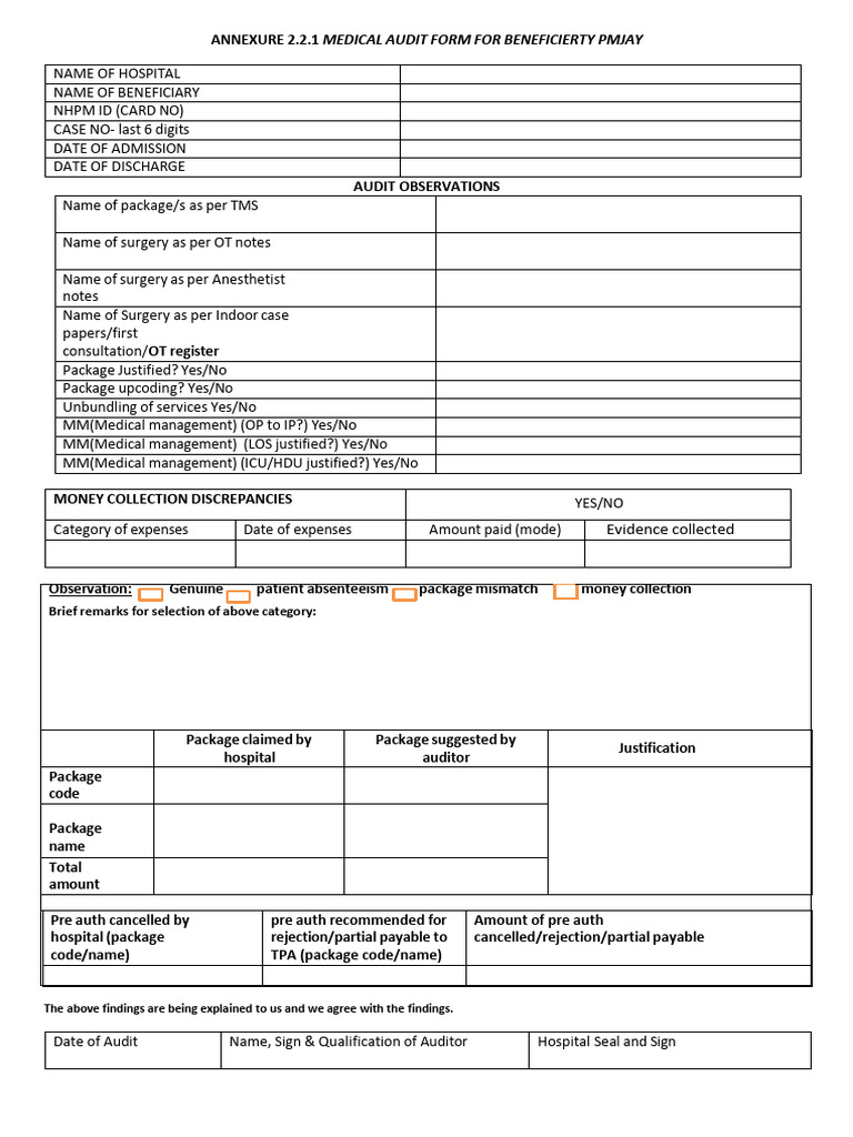 PMJAY Medical Audit Form Guide | PDF