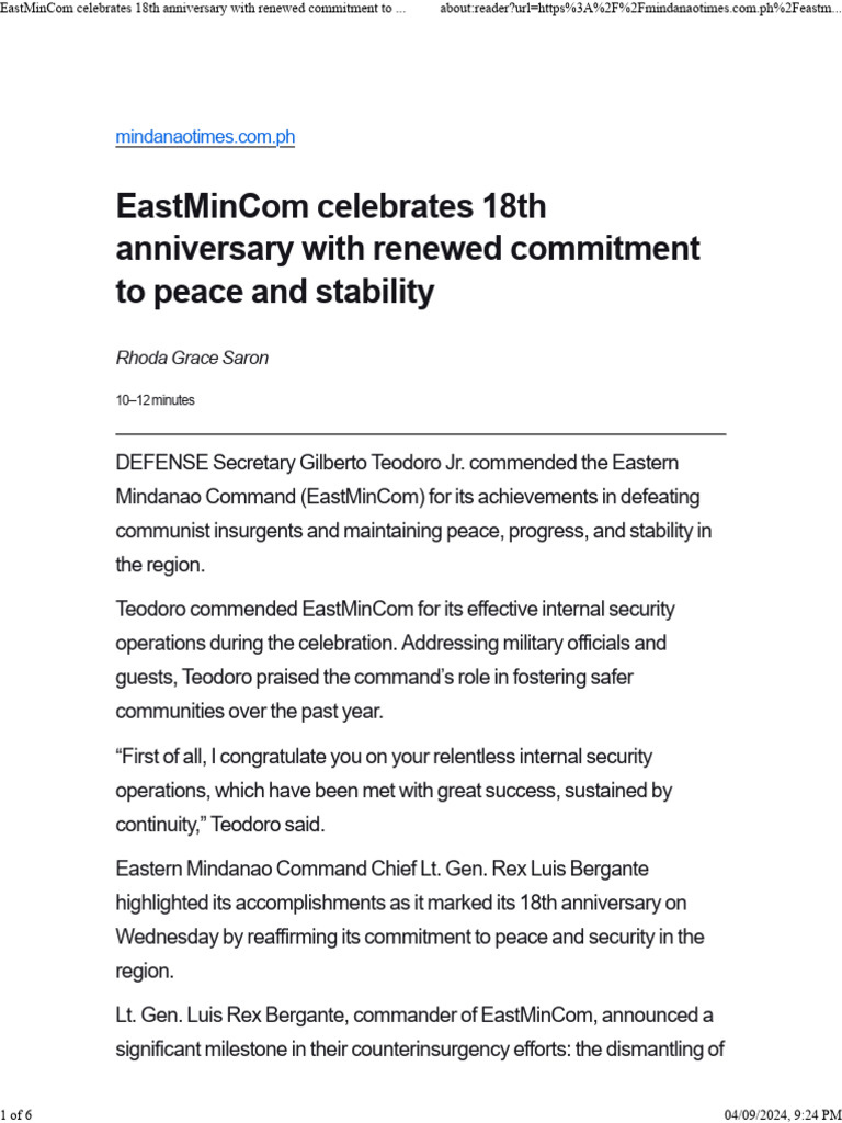 EastMinCom Celebrates 18th Anniversary With Renewed Commitment To Peace ...