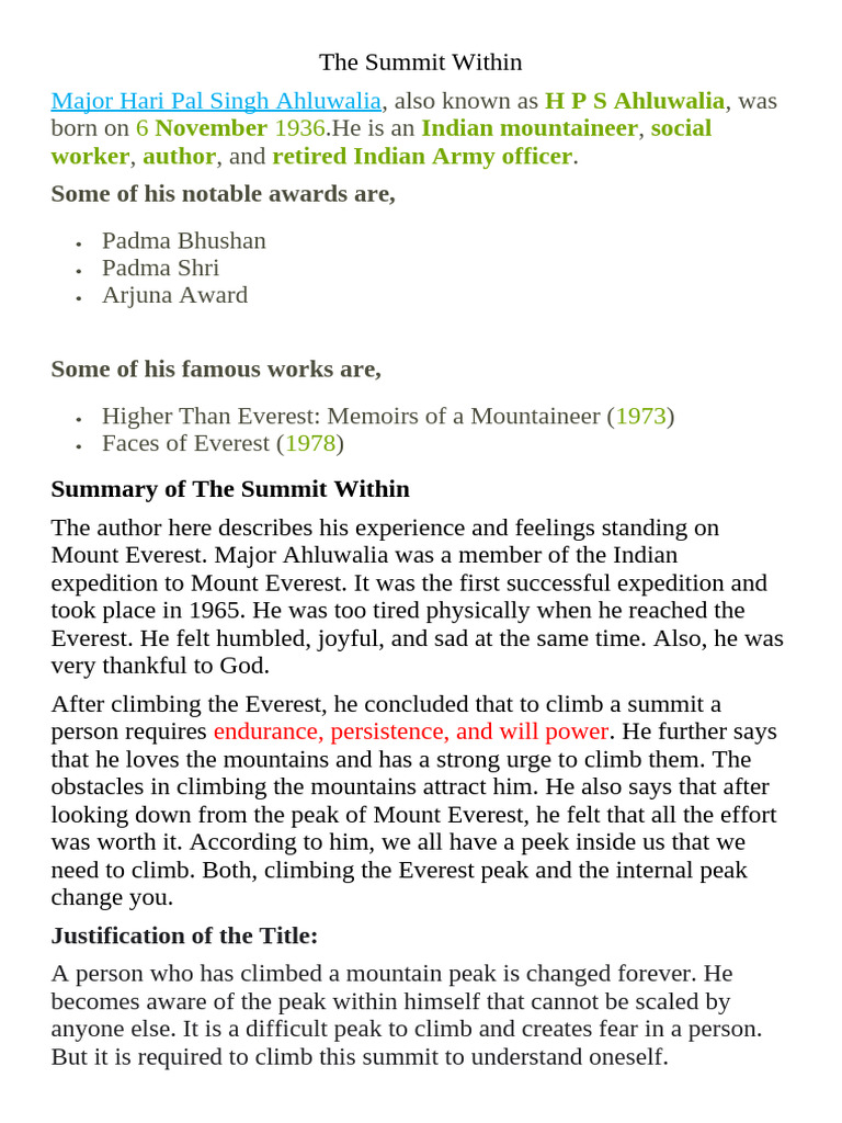 The Summit Within | PDF | Mount Everest