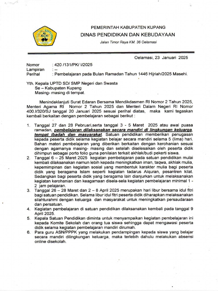 Edaran Pembelajaran Selama Ramadan 2025 | PDF