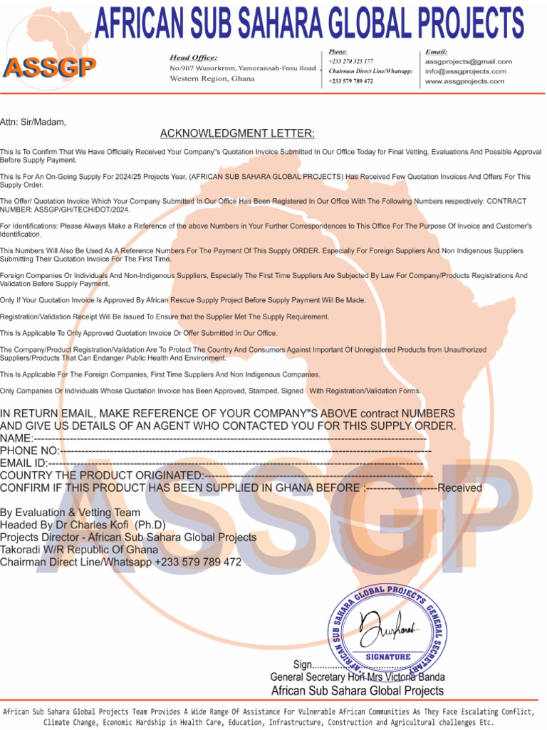 Assgp Acknowledgment Letter | PDF