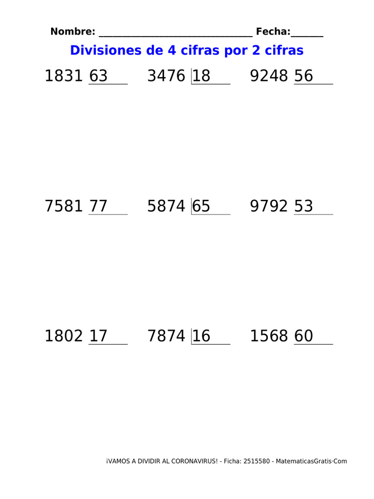 Divisiones de Dos Cifras Con Soluciones | PDF